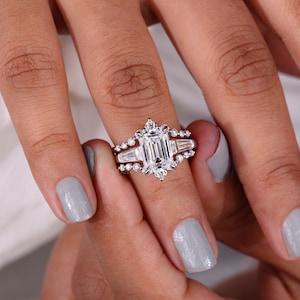 Three Stone Emerald Cut Engagement Rings Enhancer Wraps - Tapered Baguette Ring Moissanite ...