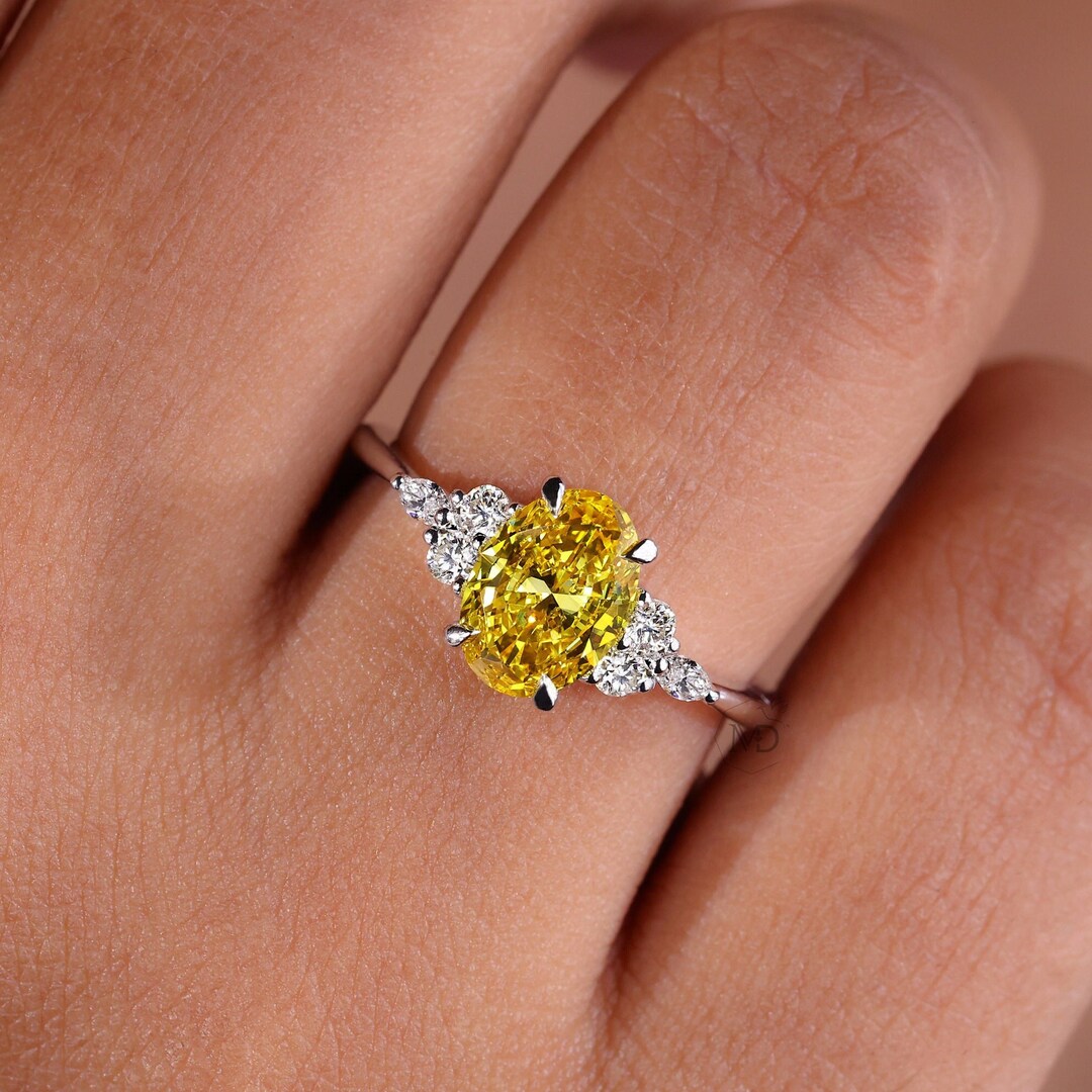 Muse Oval Cut Yellow Lab Grown Diamond Engagement Ring, Pinched Wedding ...