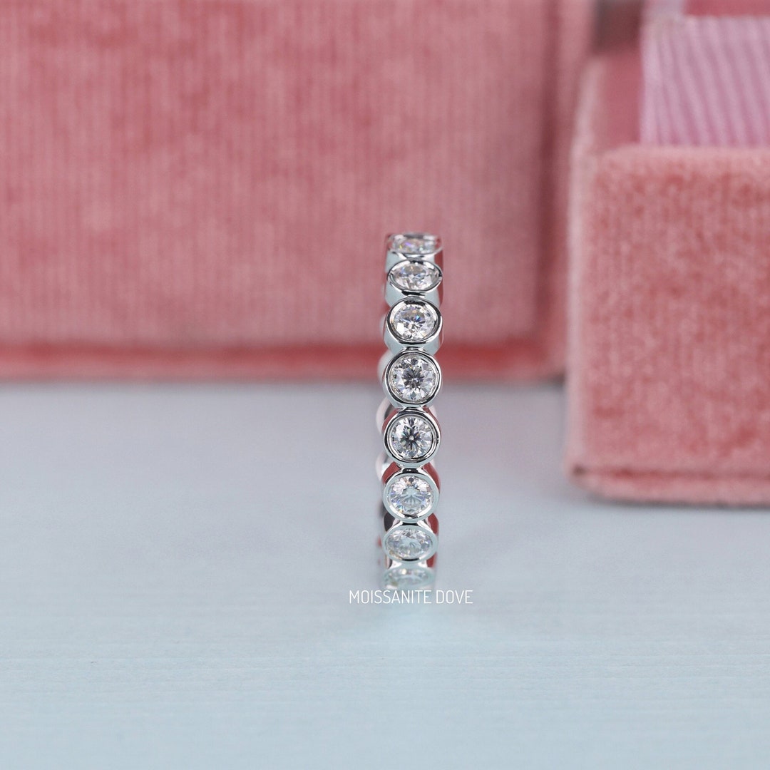 Bezel Set Eternity Band, 2.50 MM Round Brilliant Cut Colorless Cut ...