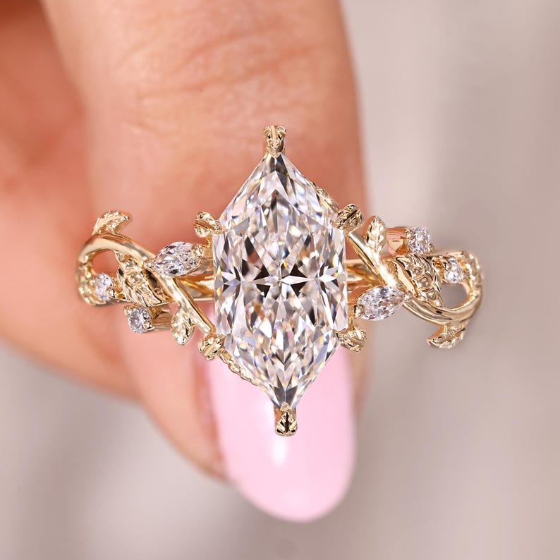 Dutch Marquise Engagement Ring Gold / Vintage Lab Grown Diamond Ring ...