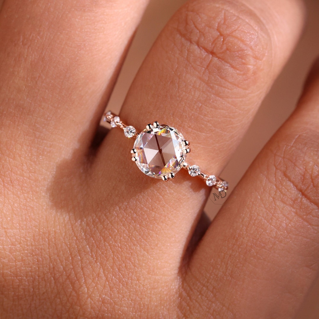1.15 CT Rose Cut Diamond Ring, Round Rose Cut Lab Grown Diamond ...