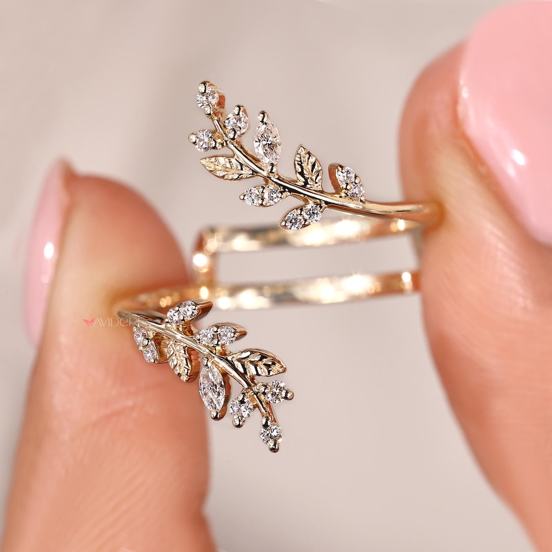 Open Gap Ring Enhancer Nature Inspired Wedding Wrap Guard Lab Grown ...