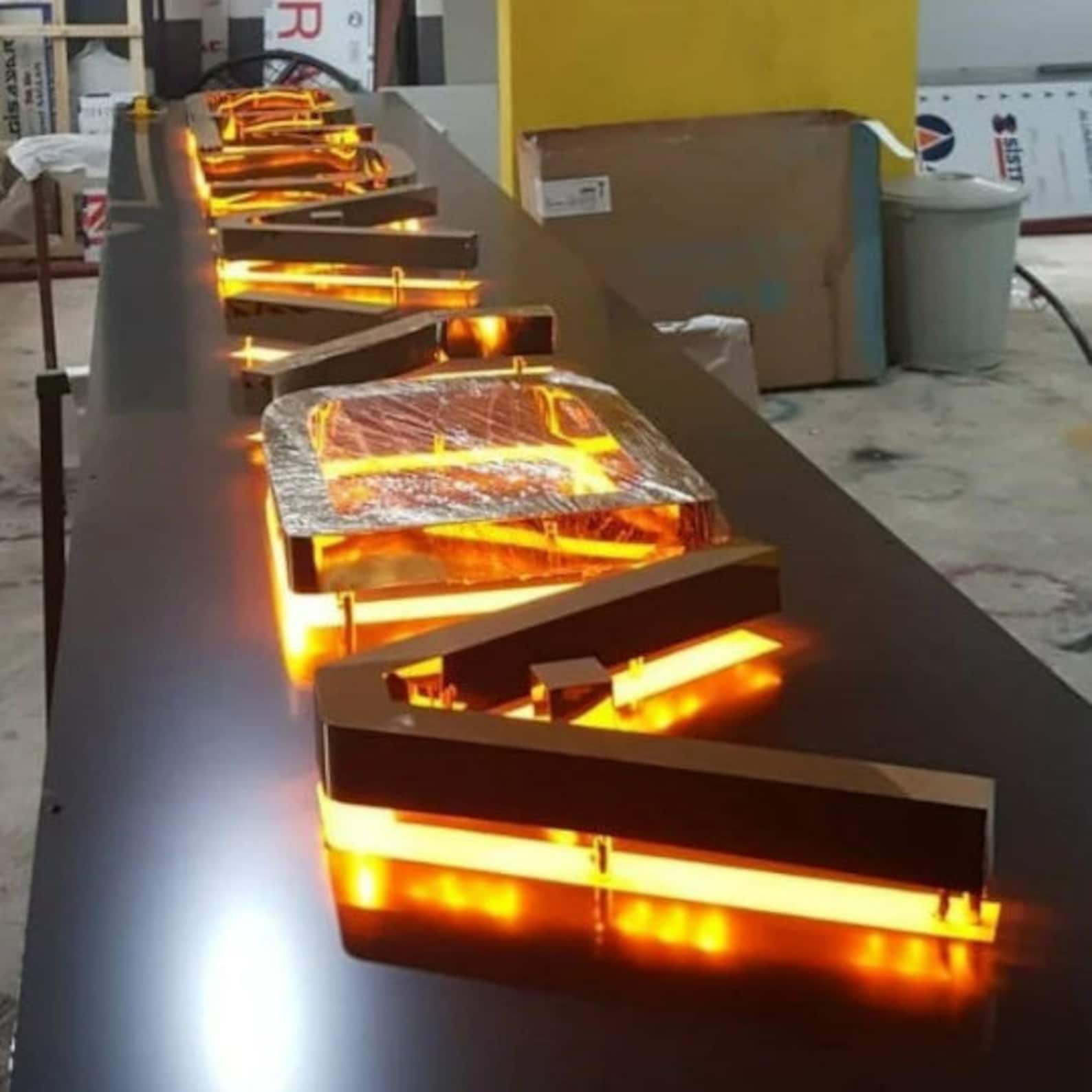 3D Letters Business Outdoor Signs, Backlit Stainless Steel Letter Sign ...