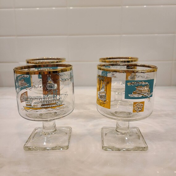 Set of 4 Libbey Mid-century Modern Gold and Turquoise Bar | Etsy