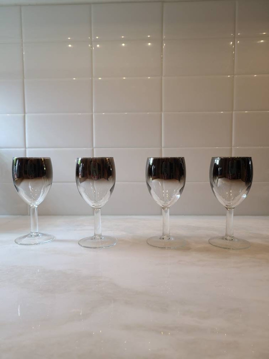 Set of 4 MCM Vitreon Queen's Lusterware Silver Ombre Cordial/short Wine ...