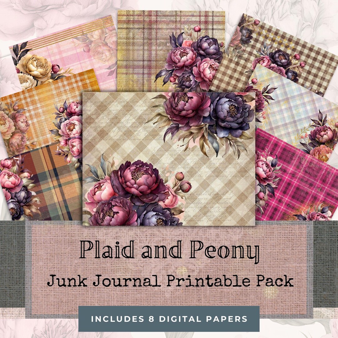 Plaid and Peony Junk Journal Background Pages - Etsy