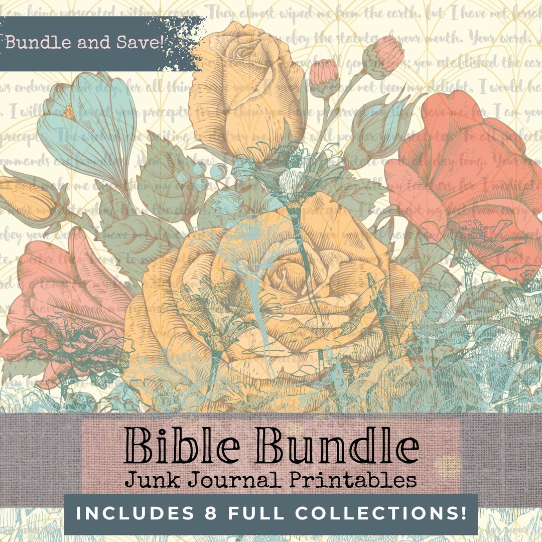 Bible Junk Journal Printable Bundle: 8 Floral Scripture Packs (digital ...