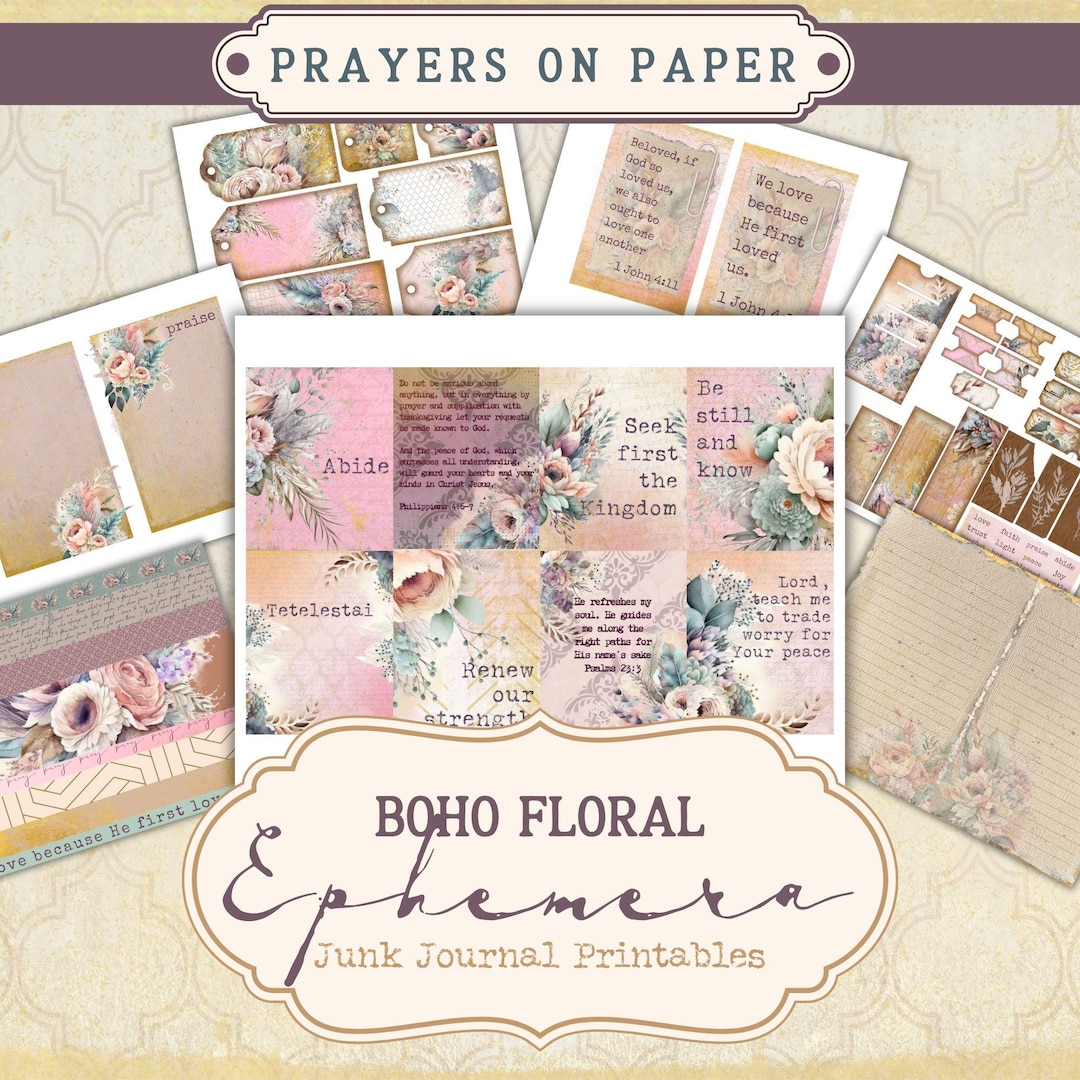 Boho Floral Ephemera Printable Pack | Faith Junk Journal Kit (digital ...