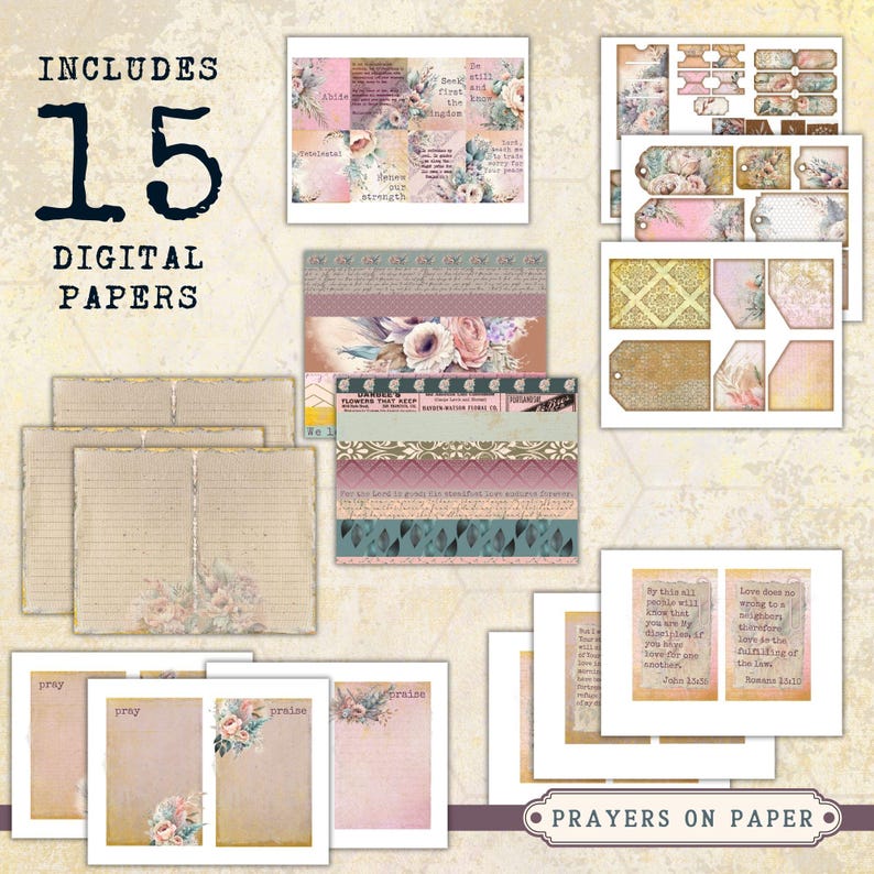Boho Floral Ephemera Printable Pack | Faith Junk Journal Kit (digital ...