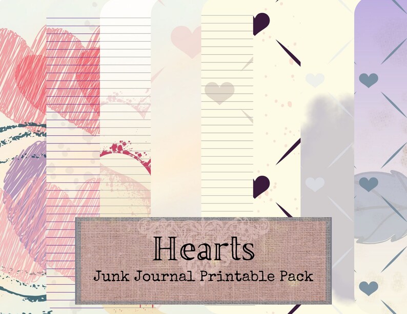 Hearts Junk Journal Printable Pack | Hearts Digital Paper | Love Pages ...