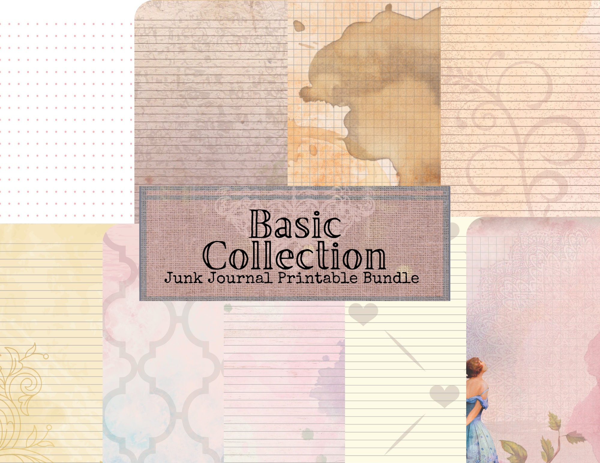 Basic Junk Journal Printable Bundle | Lined Paper Digital Bundle | DIY ...