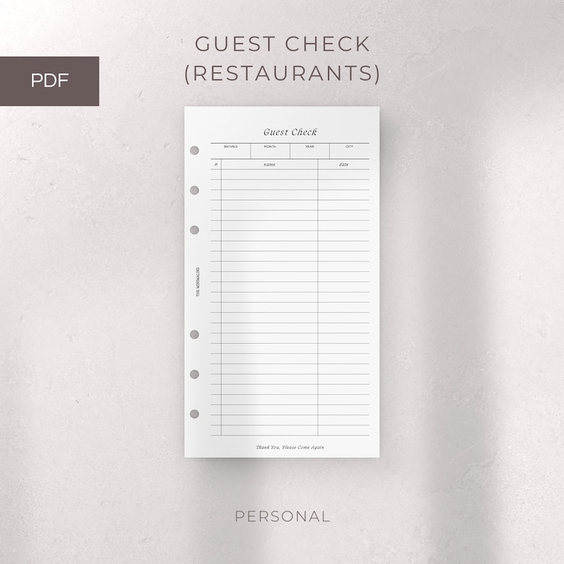 Guest Check (restaurants List) Insert | PERSONAL - Etsy