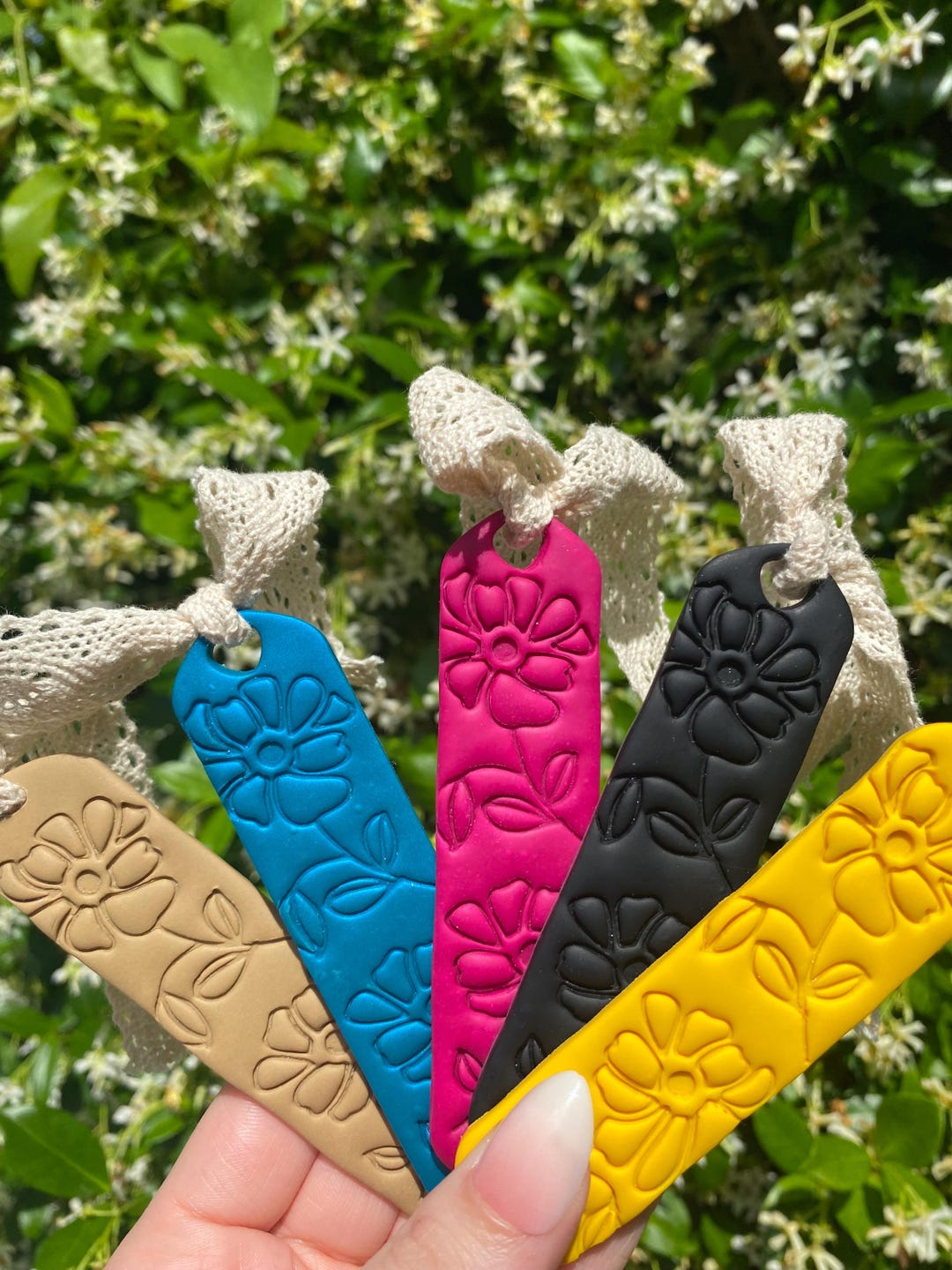 Clay Floral Bookmarks, Clay Bookmarks With Lace Ribbons, Handmade ...