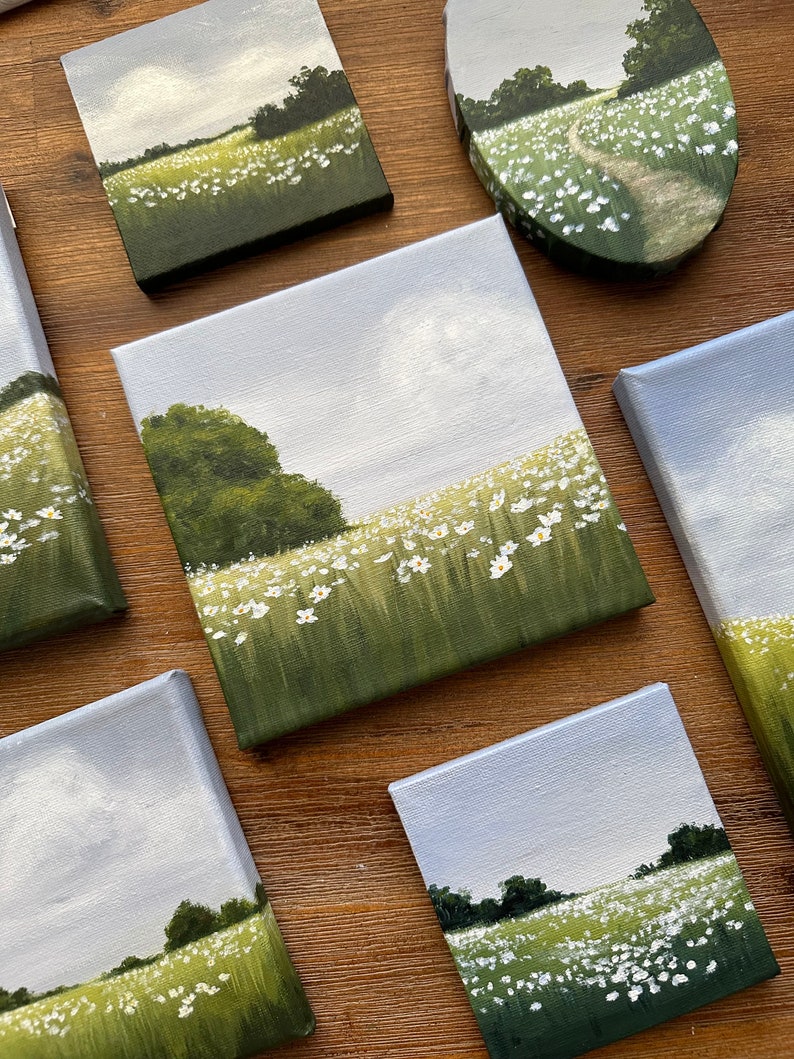Small Spring Landscape Painting - Floral Meadow Artwork - Original ...
