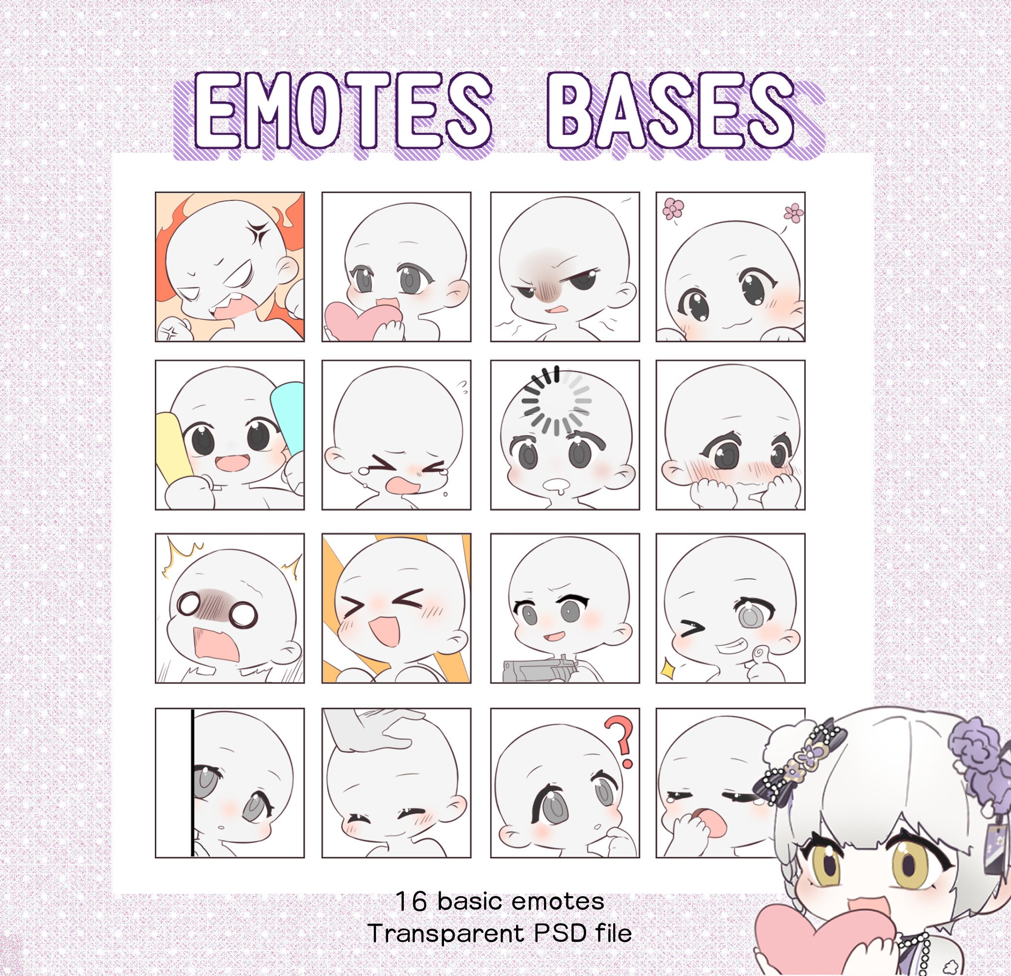 Emote Base Package 16 DIY Emotes Vtuber Twitch Youtube Discord ...