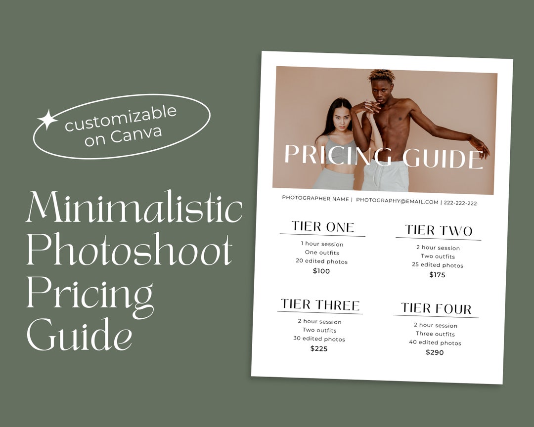 Minimalistic Photoshoot Session Pricing Sheet for Photographers | One ...