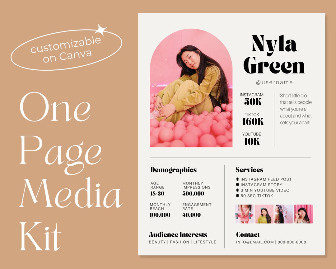 One Page Media Kit for Influencers | Influencer Outreach | Media Kit ...