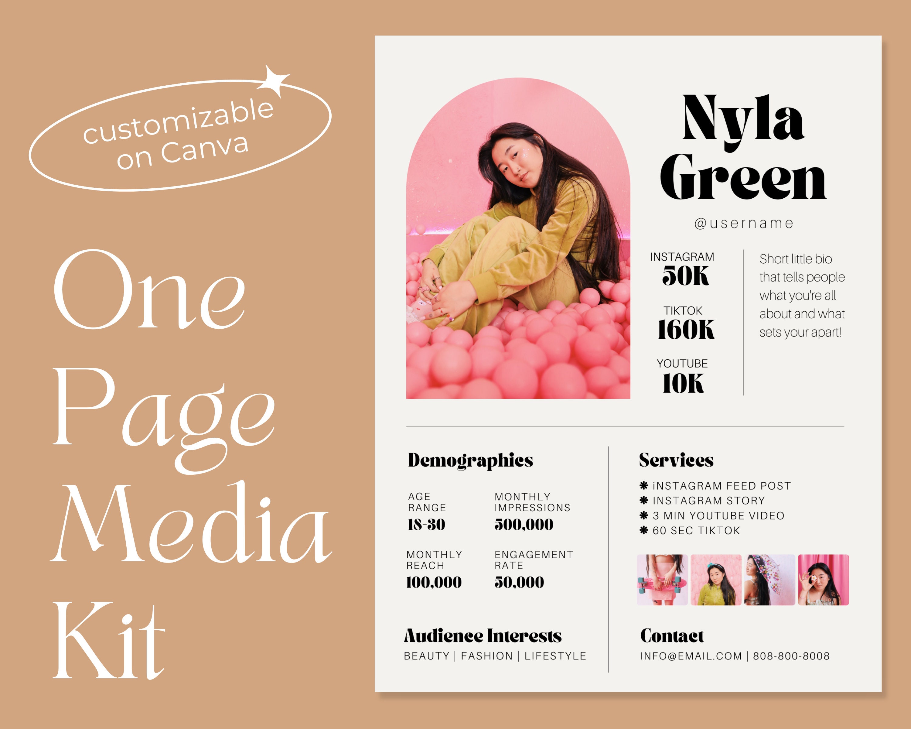 One Page Media Kit for Influencers | Influencer Outreach | Media Kit Aesthetic - Etsy