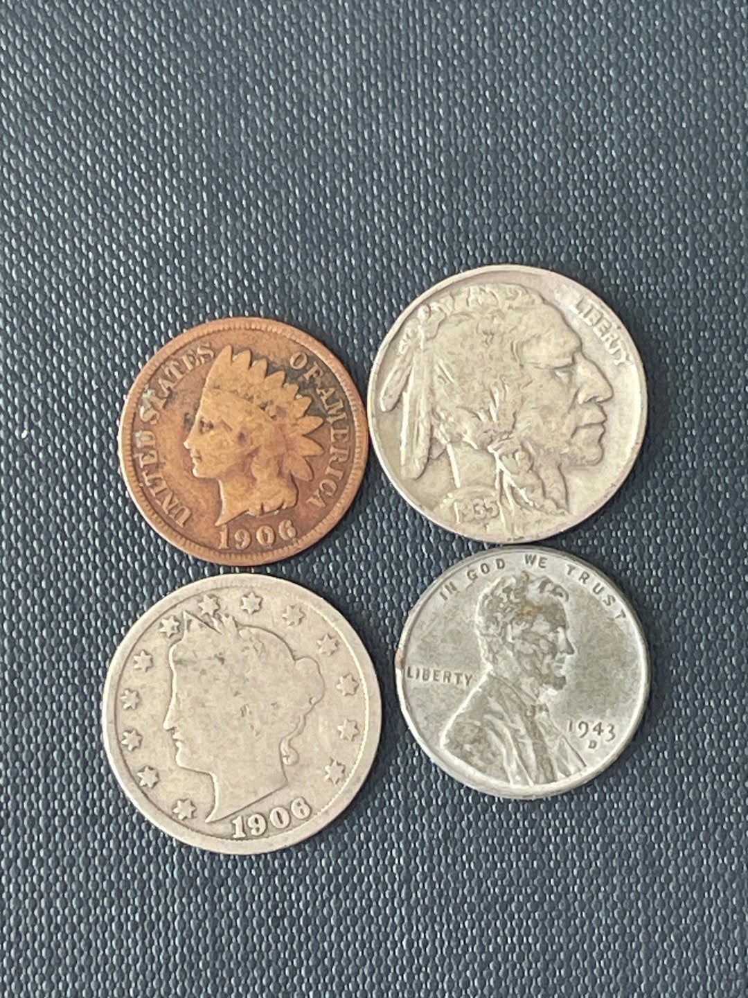 4 Coin Lot - Old Coins - Buffalo Nickel - Indian Head Penny - Liberty V ...