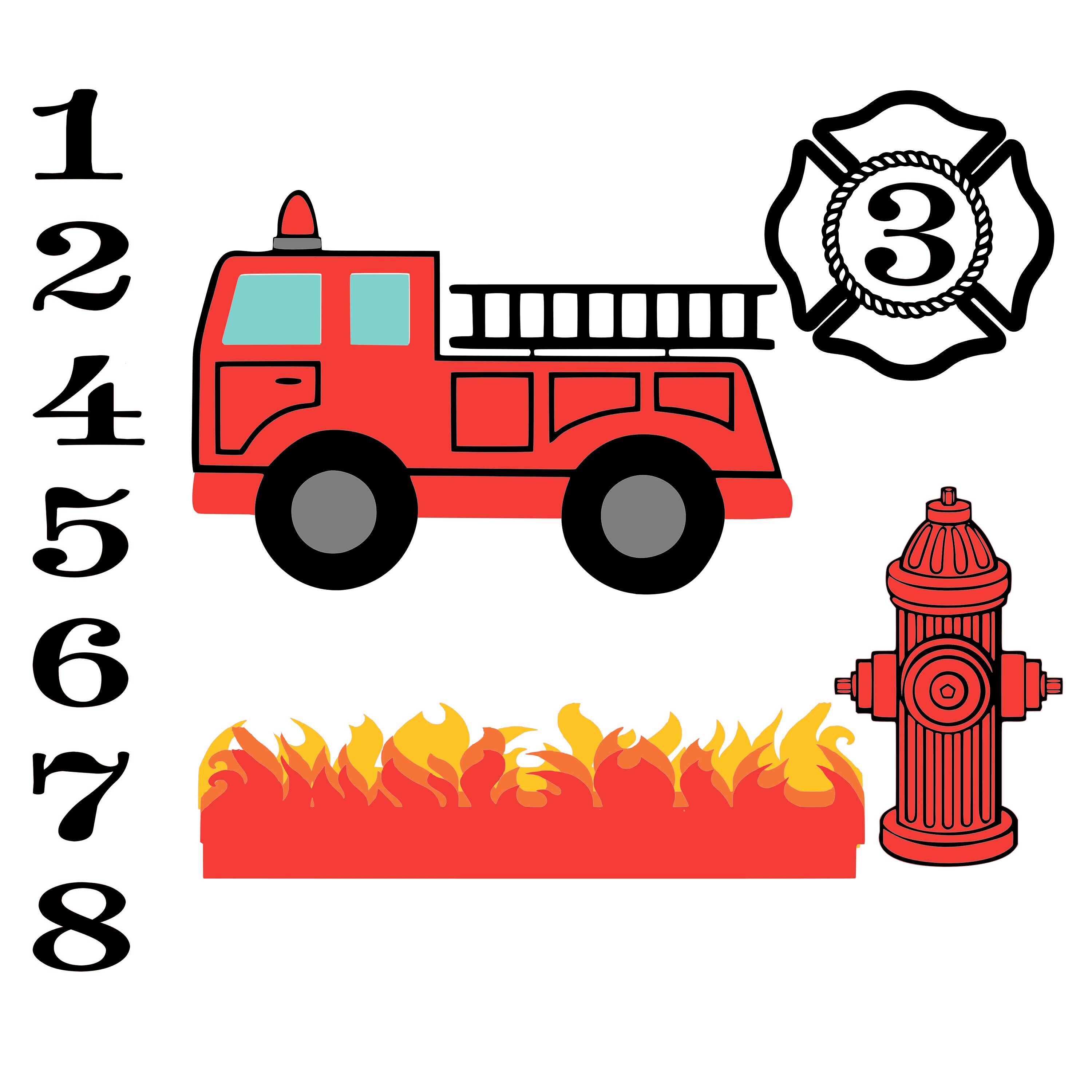 Fire Truck Birthday (adjustable Numbers) Cut File PNG and SVG - Etsy