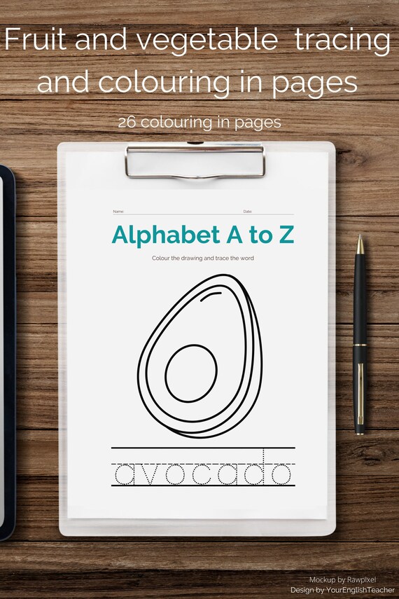 Alphabet Tracing and Colouring in Pages Fruit & Veg - Etsy