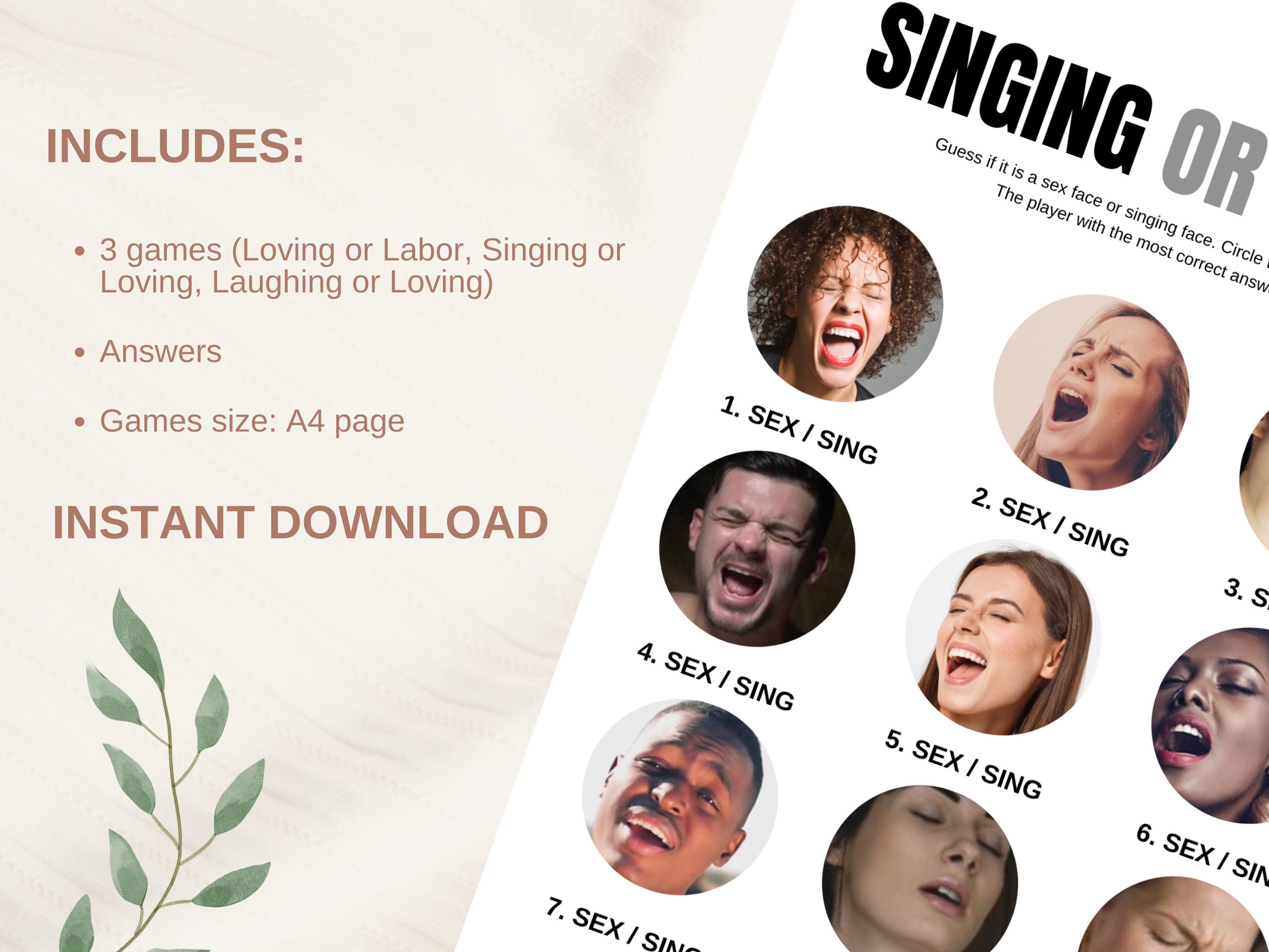 3 Printable Baby Shower Games, Singing or Lovin, Laughing or Lovin ...