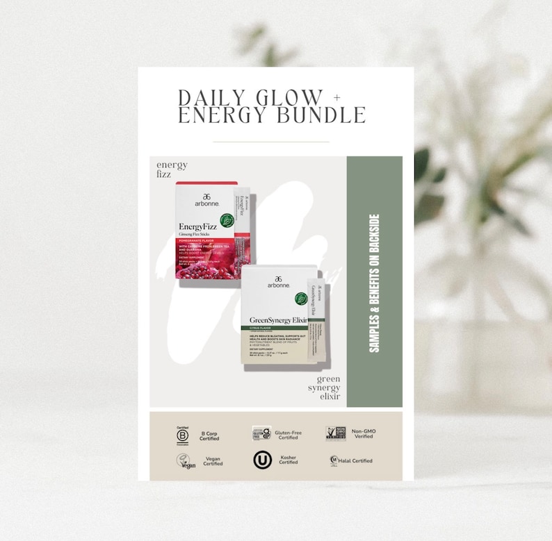 Arbonne | Green Synergy + Fizz Bundle Sample Card | 5'' X7'' Digital ...
