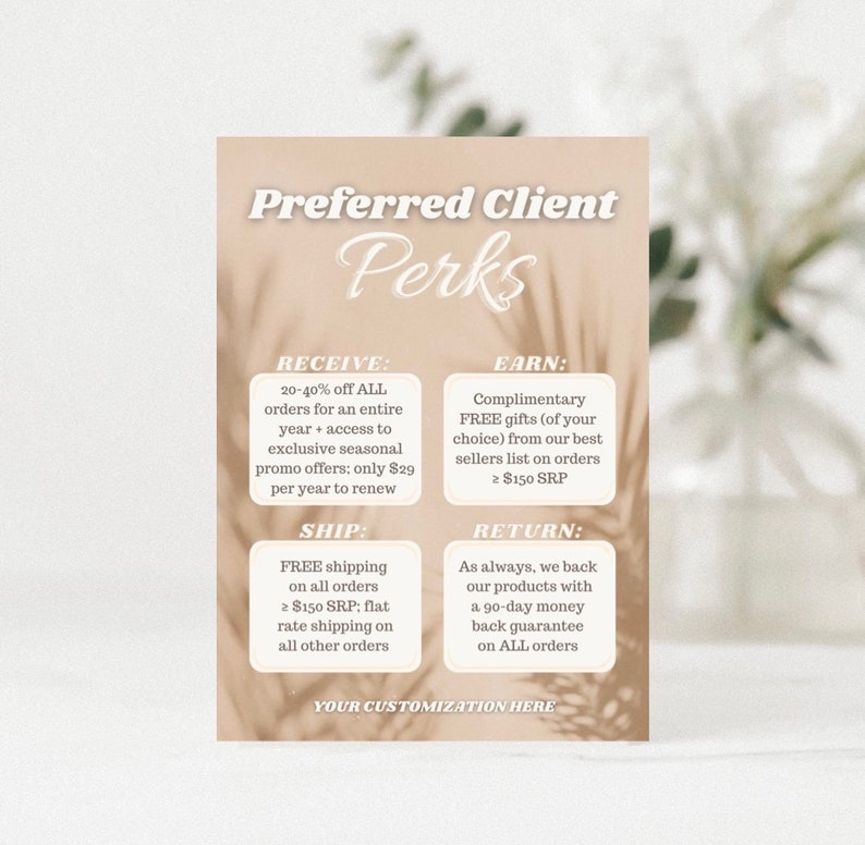 Arbonne Preferred Client Perks Sample Cards 5'' X 7'' Digital Download ...