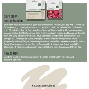 Arbonne | Green Synergy + Fizz Bundle Sample Card | 5'' X7'' Digital ...