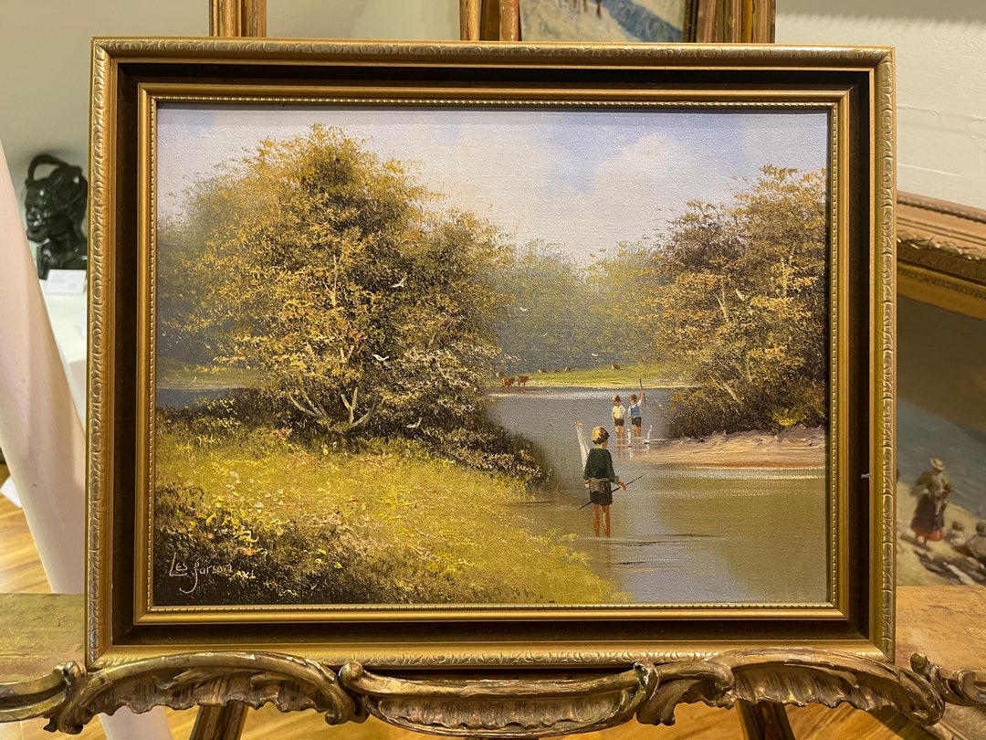 Original Oil Painting Signed LES PARSONS Country Cottage in Gold FRAME ...