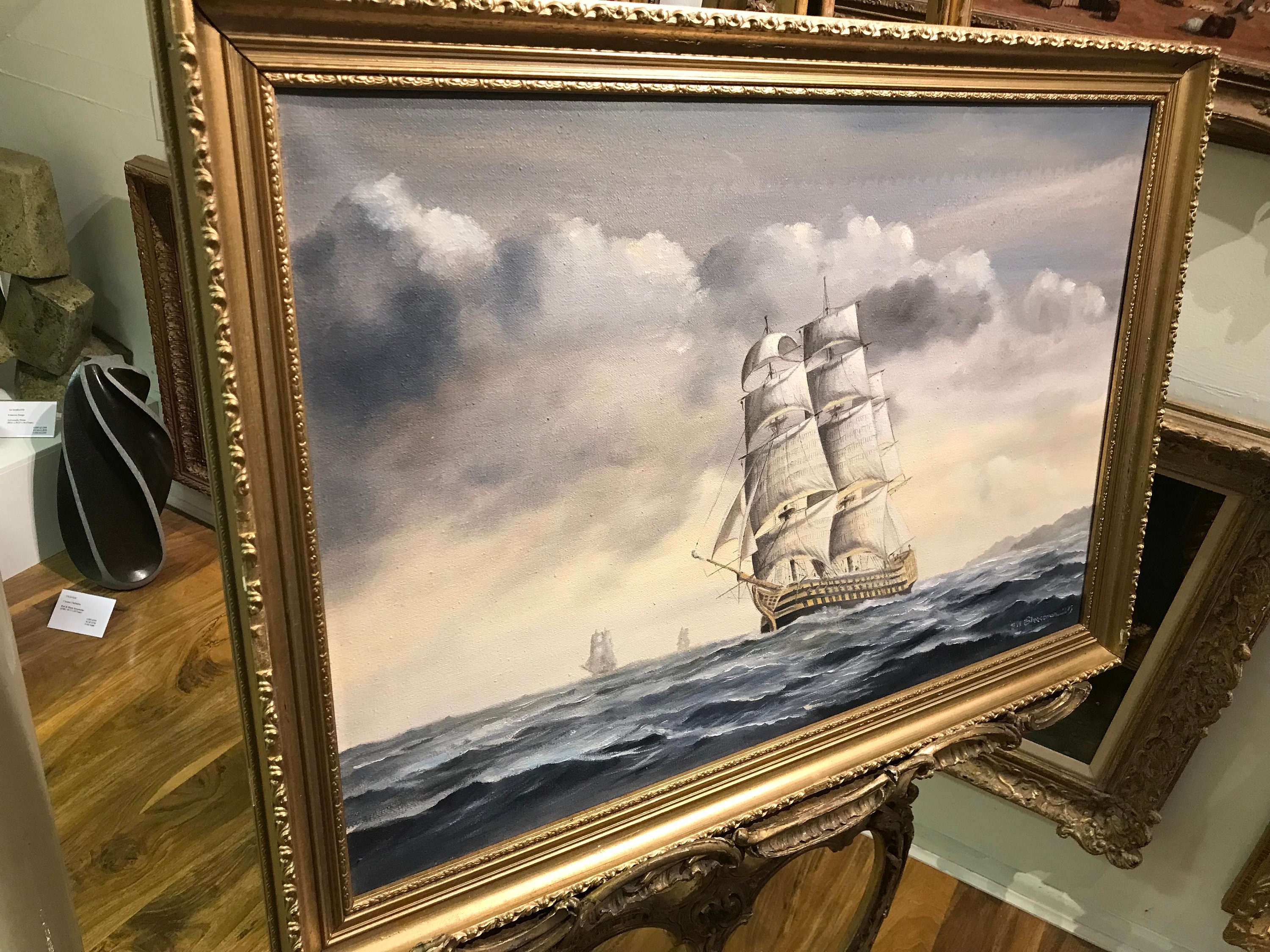 Original Oil Painting Battle Ship Bill Cheeseman in a Beautiful Gold ...