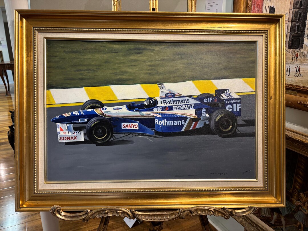 Fine Original Oil Painting Formula 1 Race Car in Gold Frame 20th ...