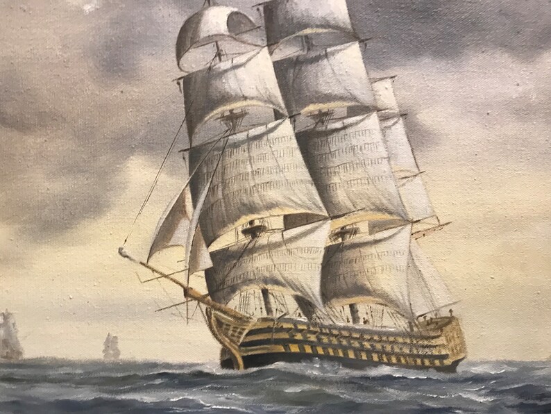 Original Oil Painting Battle Ship Bill Cheeseman in a Beautiful Gold ...