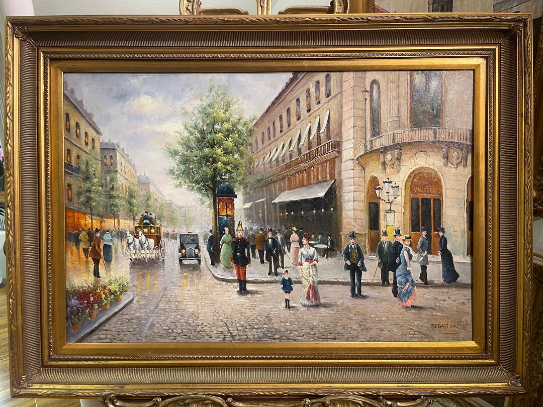 Huge Rare Original Oil Painting Sebation Paris Scene Signed 20th ...