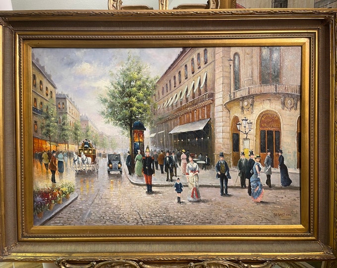 Huge Rare Original Oil Painting Sebation Paris Scene Signed 20th ...