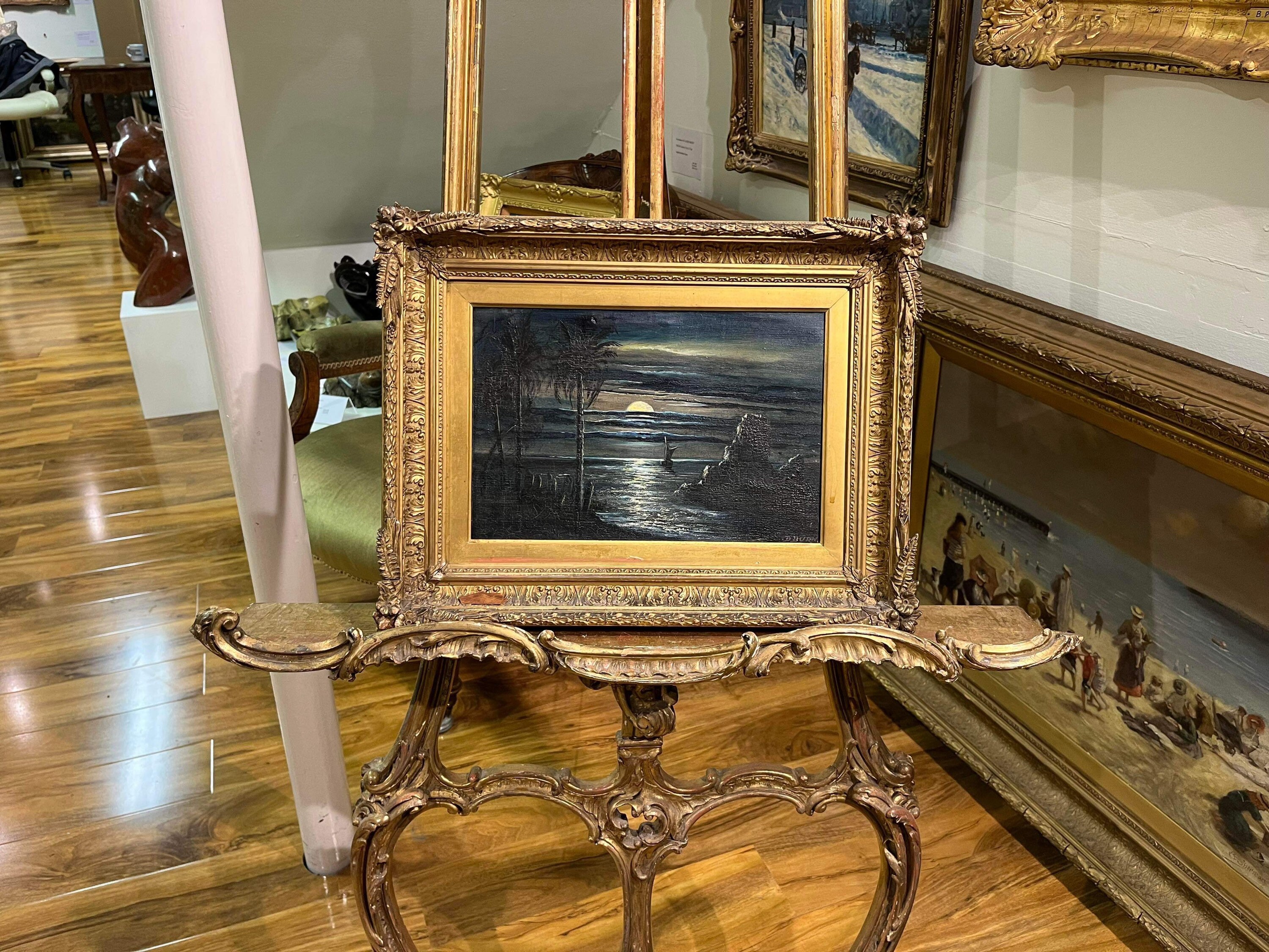 Old Master Style 19th Century Oil Painting in Gold Gilt Frame Moon ...