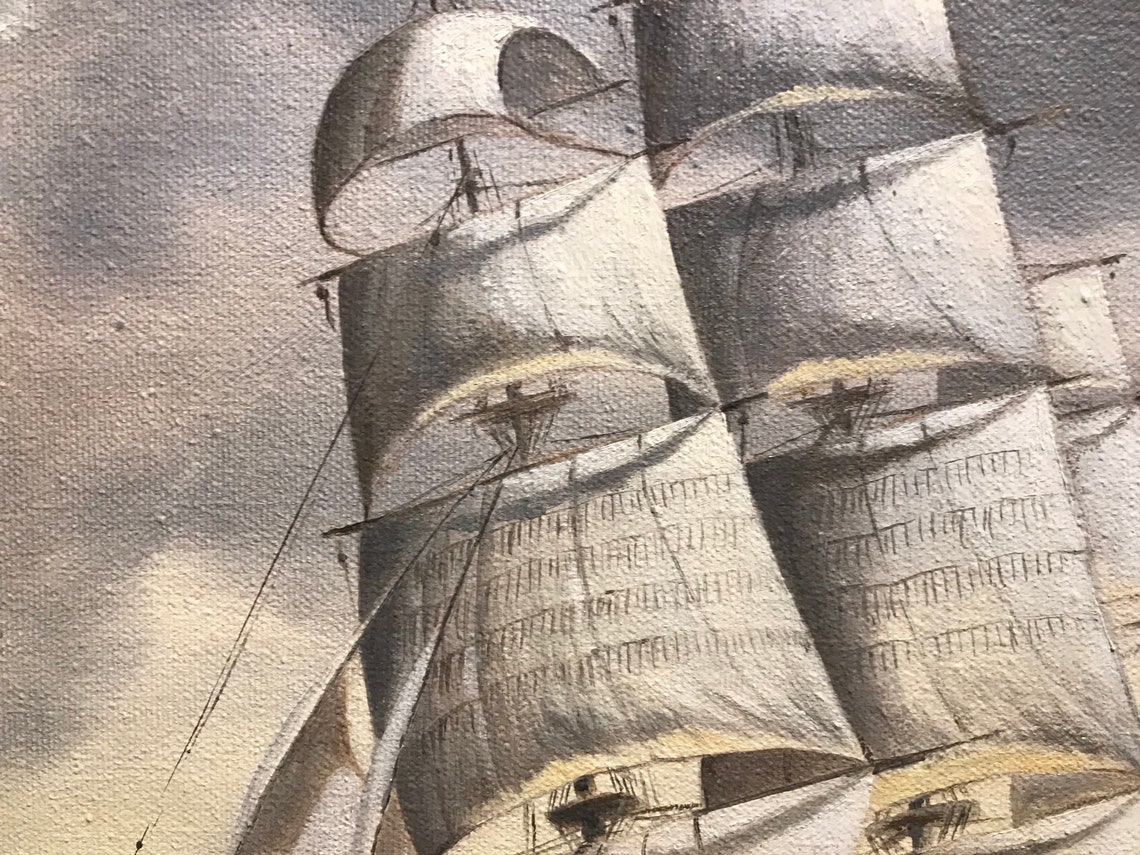 Original Oil Painting Battle Ship Bill Cheeseman in a Beautiful Gold ...