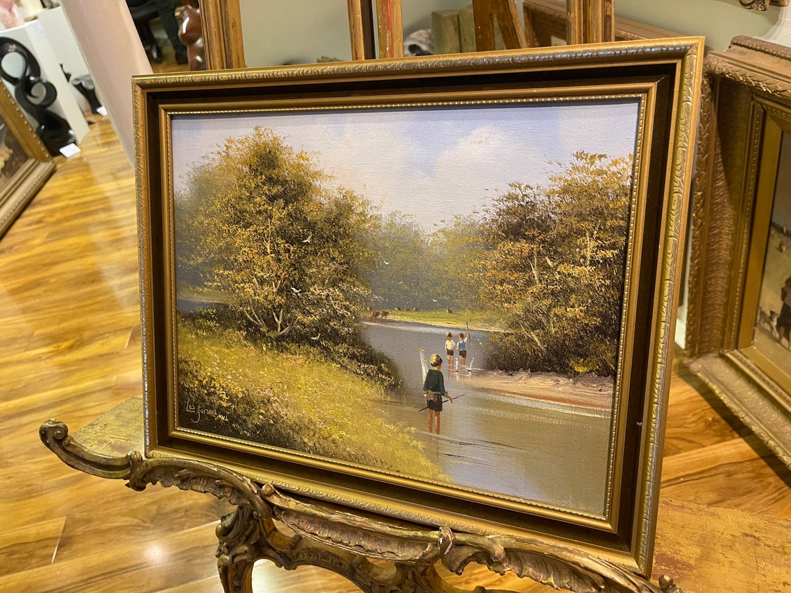 Original Oil Painting Signed LES PARSONS Country Cottage in Gold FRAME ...