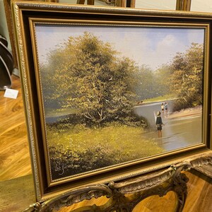 Original Oil Painting Signed LES PARSONS Country Cottage in Gold FRAME ...