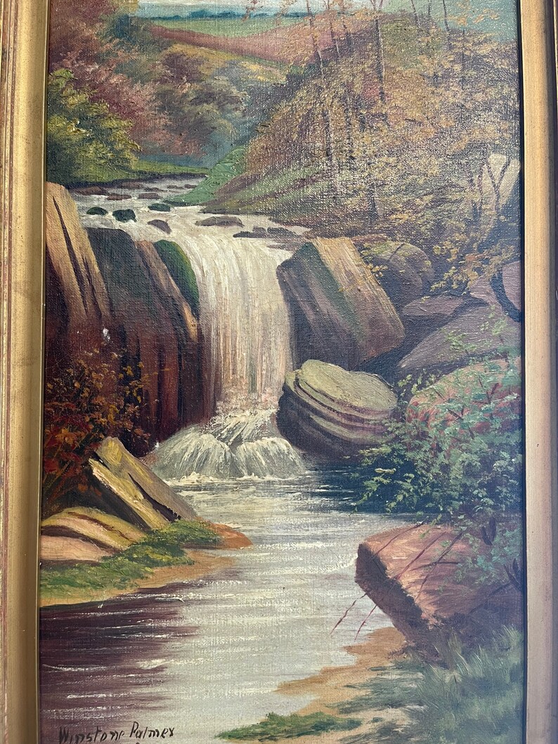 Original Oil Painting by Winstone Palmer 1918 Turn of Century Waterfall ...