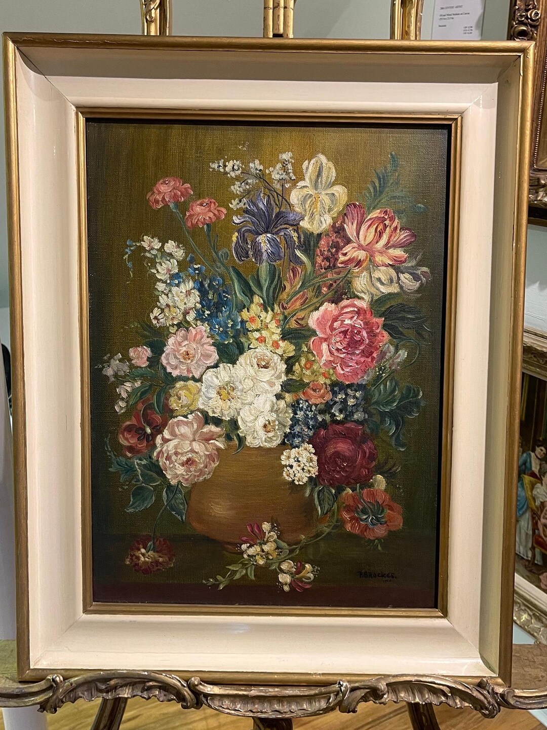 Beautiful Flowers Old Master Style OIL Painting in Original Gold Gilt ...