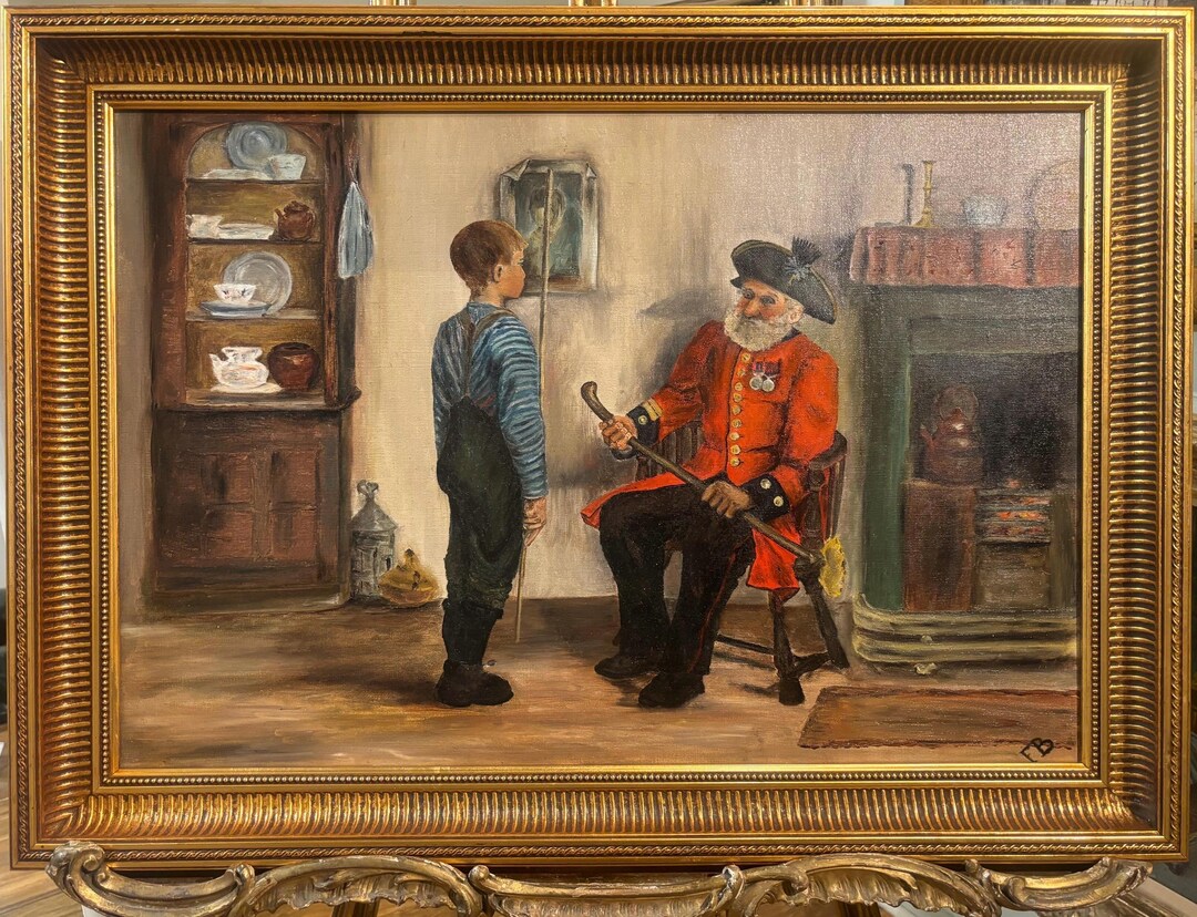 Antique 19th Century Impressionism Veteran Indoor Scene Old Master ...