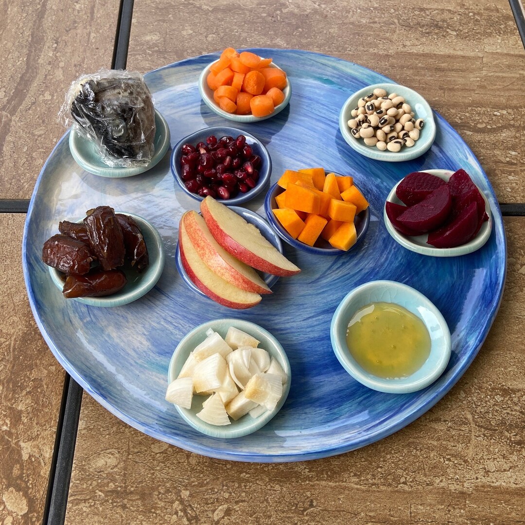 Handmade Ceramic Seder Plate Set: Rosh Hashanah & Passover Simanim ...