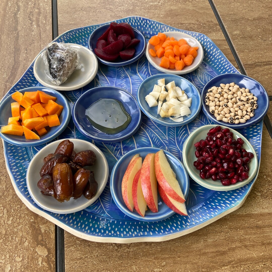 Seder Plate Set. Ceramic Simanim Plate for Rosh Hashanah and Pesach ...