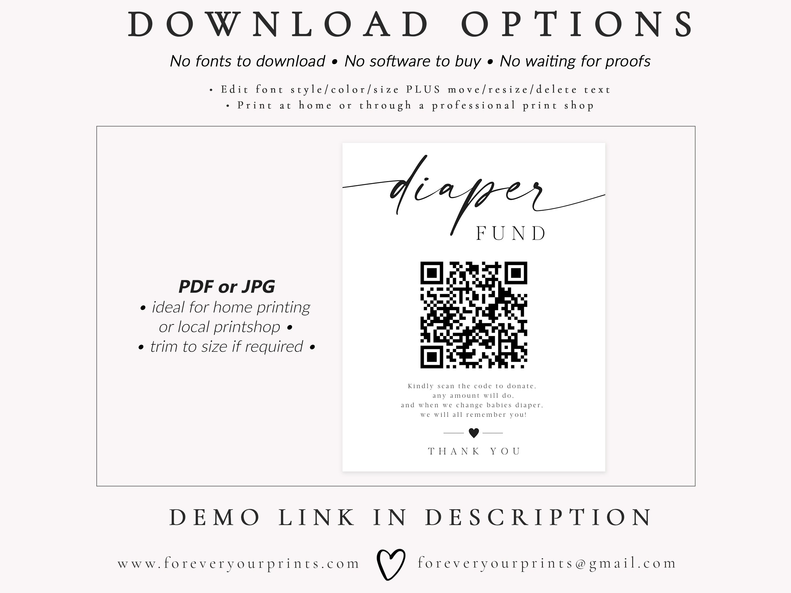 Baby Shower Sign, Diaper Fund Sign, Cash Gift Sign, QR Code, Minimalist ...
