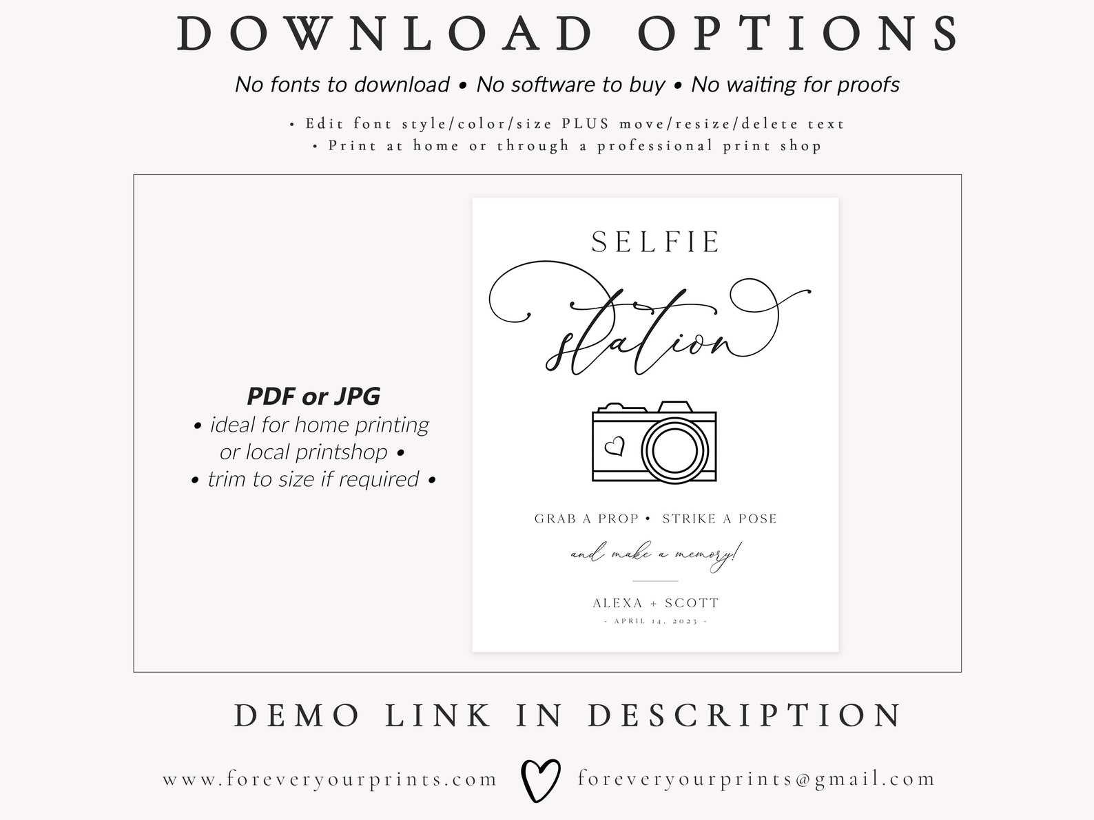 Selfie Station Sign Template, Printable Minimalist Wedding Photo Booth ...