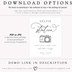 Selfie Station Sign Template, Printable Minimalist Wedding Photo Booth ...