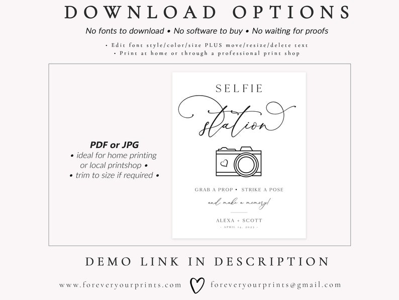 Selfie Station Sign Template, Printable Minimalist Wedding Photo Booth ...