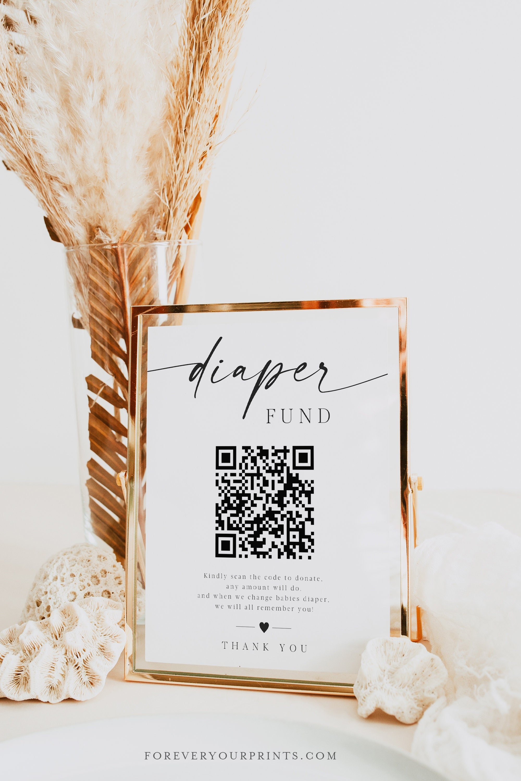 Baby Shower Sign, Diaper Fund Sign, Cash Gift Sign, QR Code, Minimalist ...