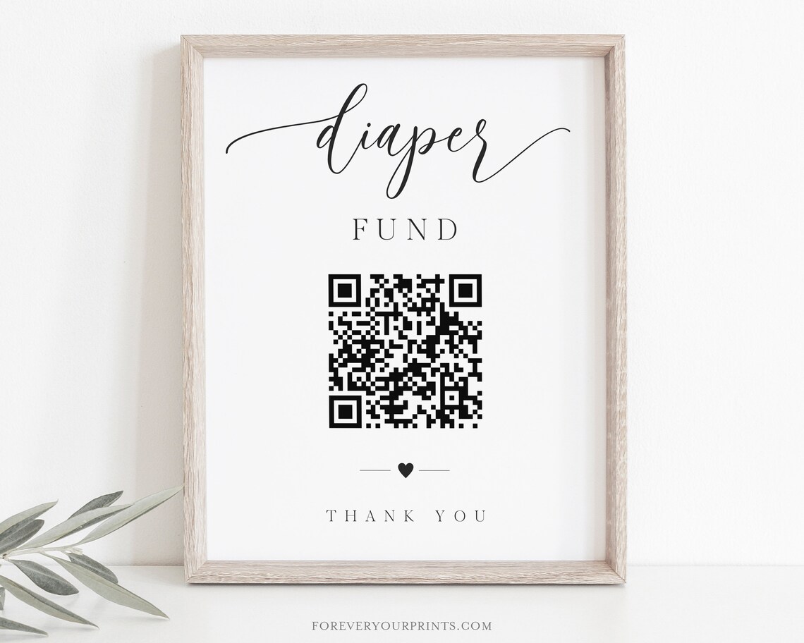 Baby Shower Sign, Diaper Fund Sign, Cash Gift Sign, QR Code, Minimalist ...